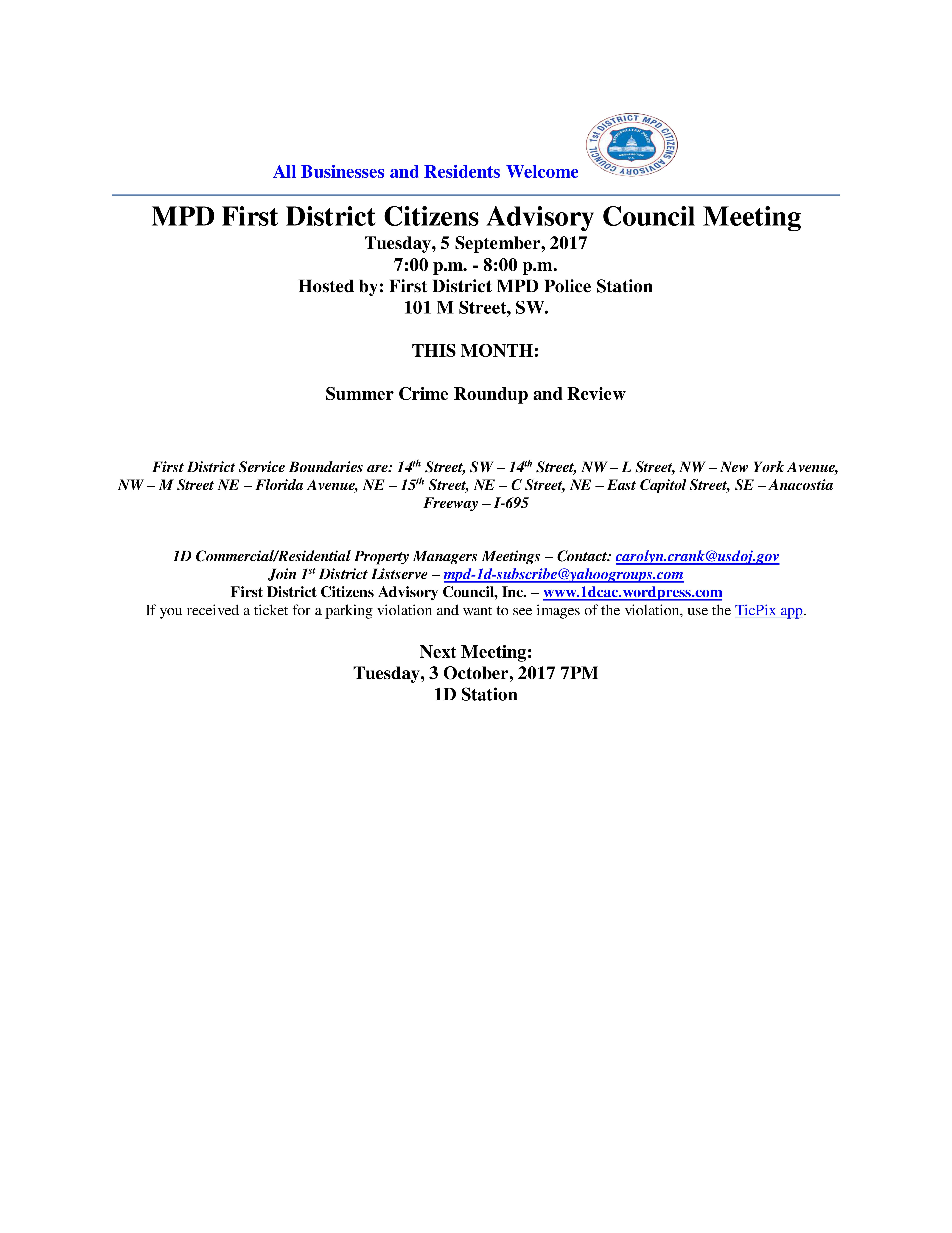 CAC Meeting Flyer 090517 | 1DCAC