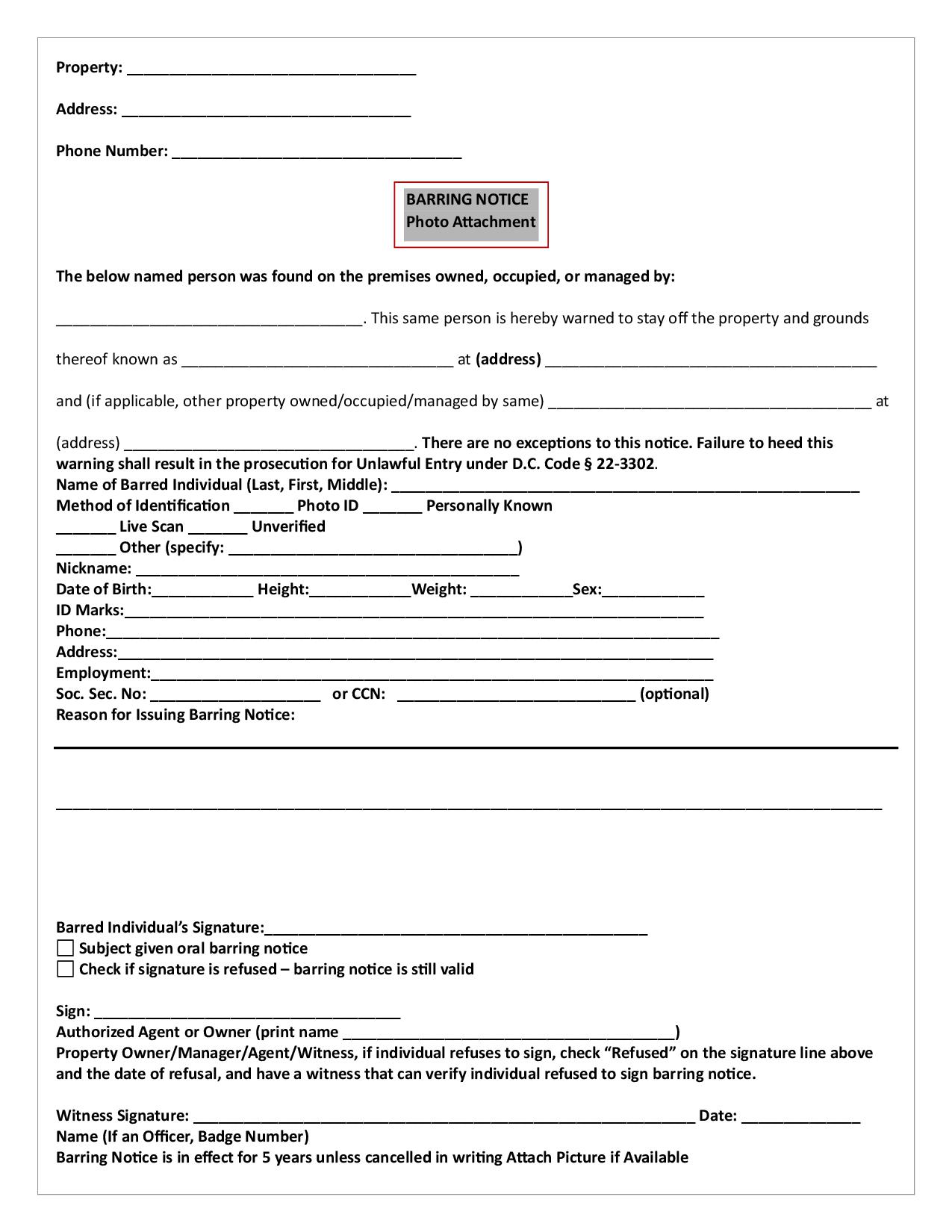 BARRING NOTICE | 1DCAC