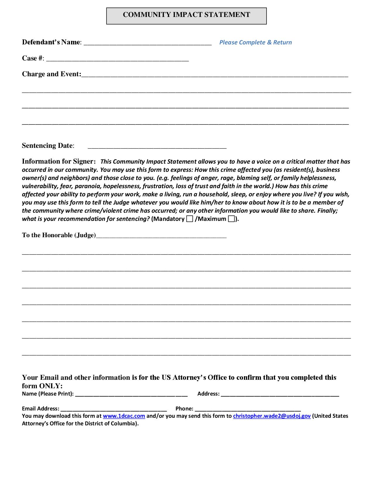 Community Impact Statement Form | 1DCAC